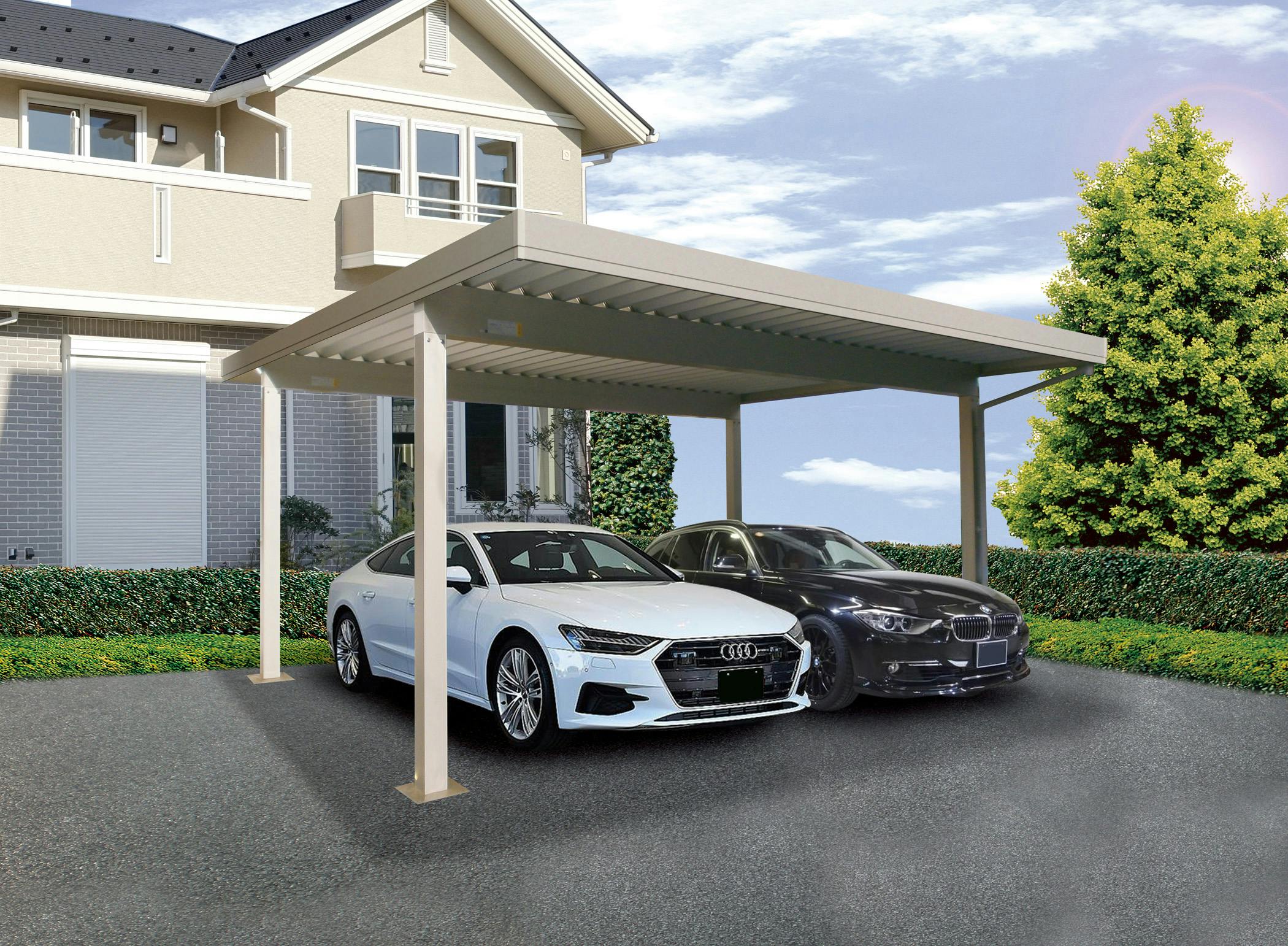 ガーデンフェイス折板カーポートⅡ50 55－55型 4本柱｜カインズオリジナル｜カインズリフォーム