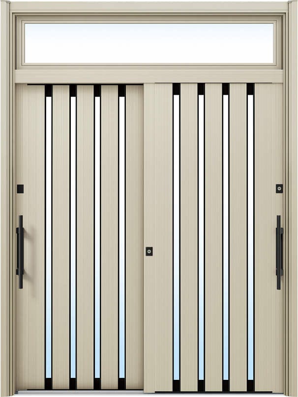 ドアリモ玄関引戸2枚建 複層ガラス仕様 現代和風C02 アルミ色 ランマ付（外側バーハンドル）｜YKKAP｜カインズリフォーム