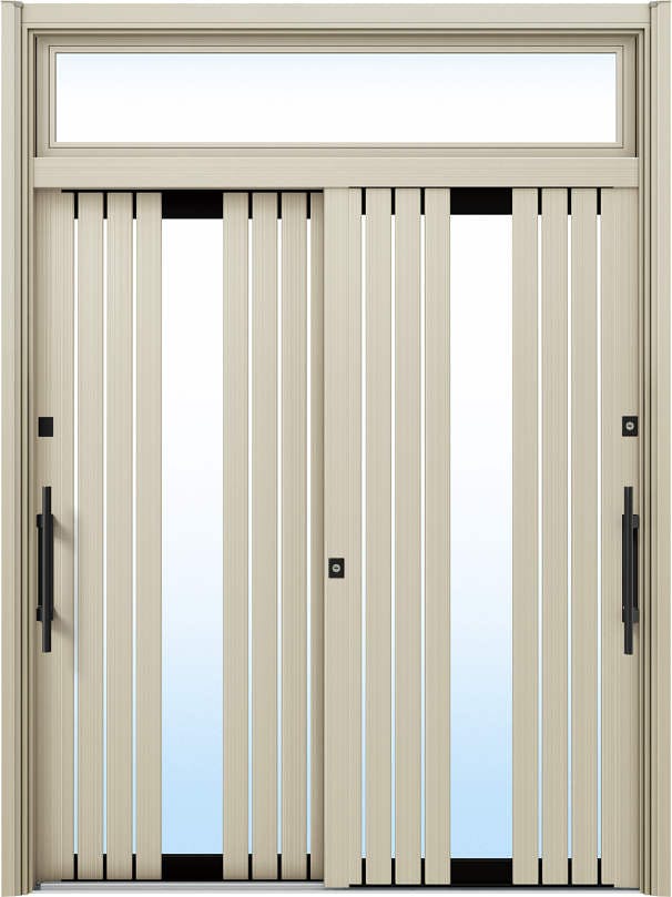 ドアリモ玄関引戸2枚建 複層ガラス仕様 現代和風C05 アルミ色 ランマ付（外側バーハンドル）｜YKKAP｜カインズリフォーム