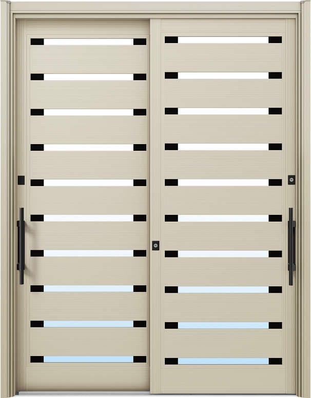 ドアリモ玄関引戸2枚建 複層ガラス仕様 現代和風C08 アルミ色 ランマ無（外側バーハンドル）｜YKKAP｜カインズリフォーム