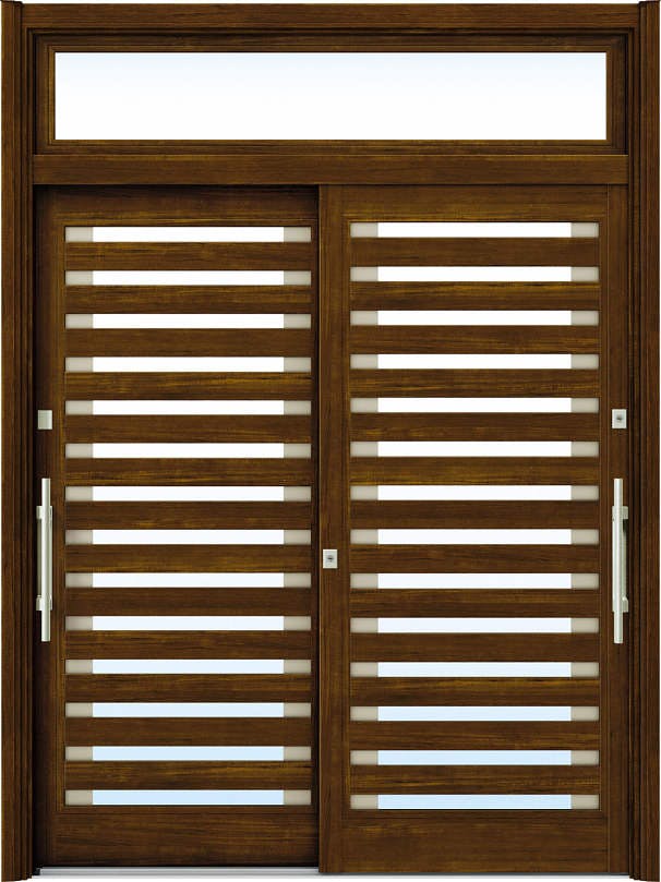 ドアリモ玄関引戸2枚建 複層ガラス仕様 現代和風C09 木目色 ランマ付（外側バーハンドル）｜YKKAP｜カインズリフォーム