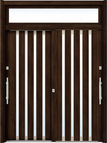 ドアリモ玄関引戸2枚建 複層ガラス仕様 現代和風C02 木目色 ランマ付（外側バーハンドル）｜YKKAP｜カインズリフォーム