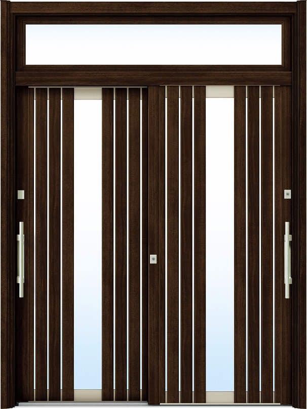 ドアリモ玄関引戸2枚建 複層ガラス仕様 現代和風C05 木目色 ランマ付（外側バーハンドル）｜YKKAP｜カインズリフォーム